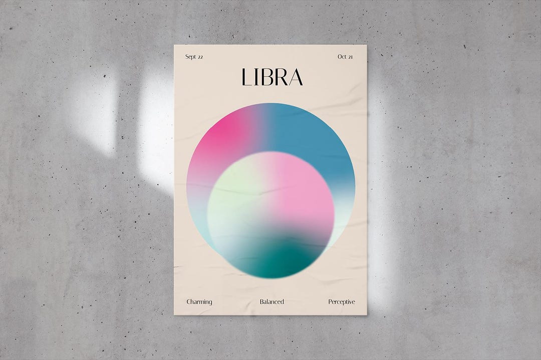 Libra Zodiac Poster | Abstract Gradient Wall Art | Minimal Astrology ...
