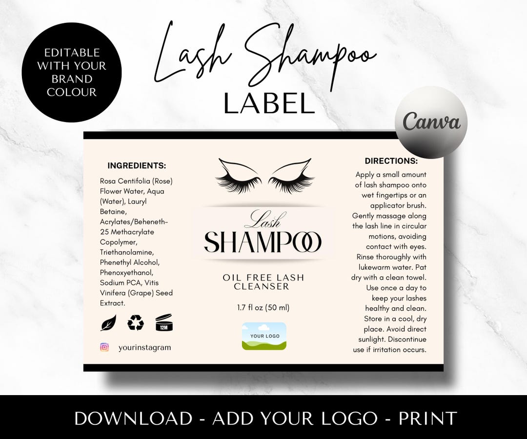 Editable Lash Shampoo Label Template: Canva Design (digital Download ...