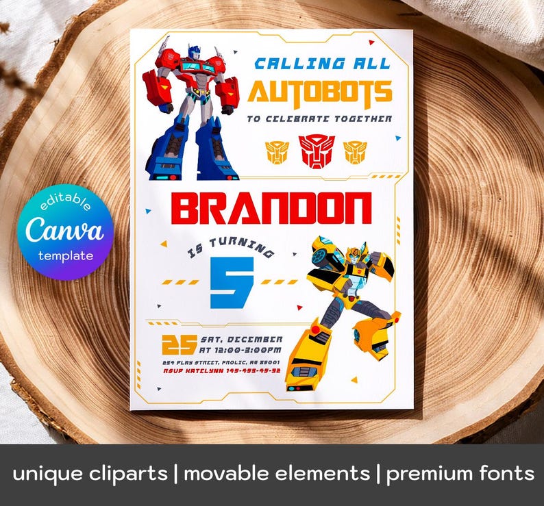 Printable Rescue Bots Birthday Invitation, Optimus Prime Invite ...