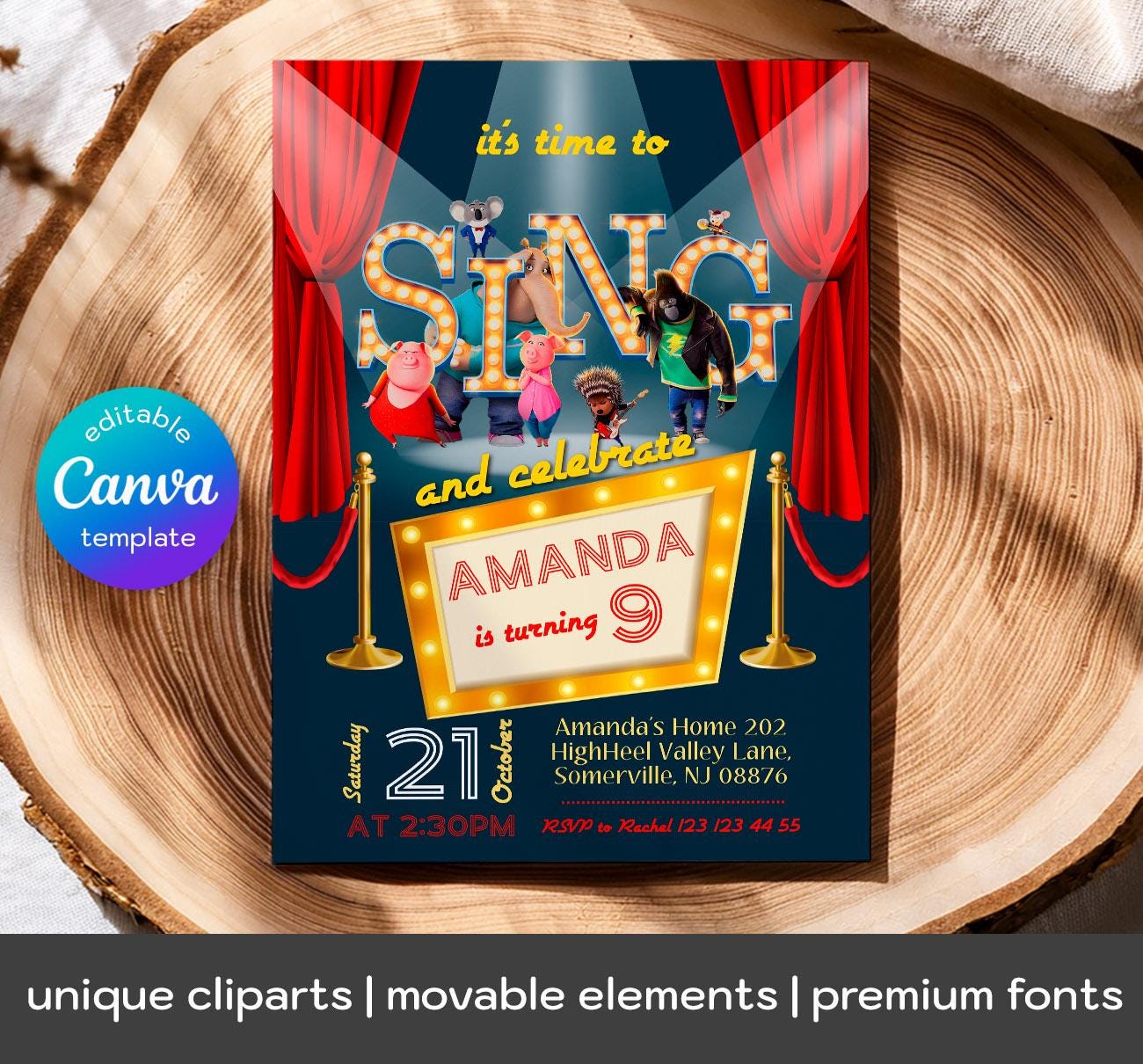 Editable Singer Invitation, Printable Sing 2 Birthday Invitation ...