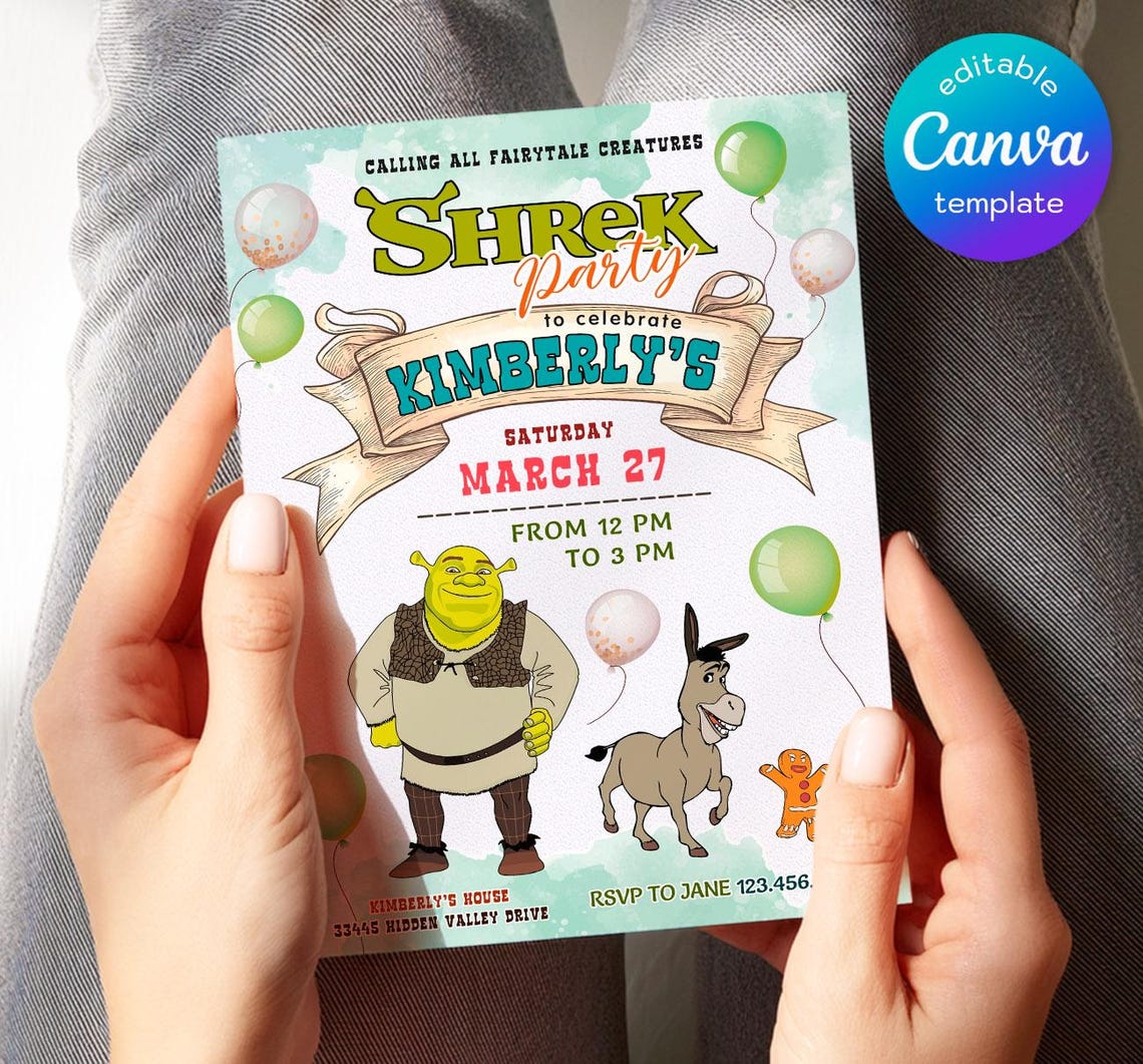 Shrek Birthday Invitation, Printable Shrek Invitation, Fiona Party ...
