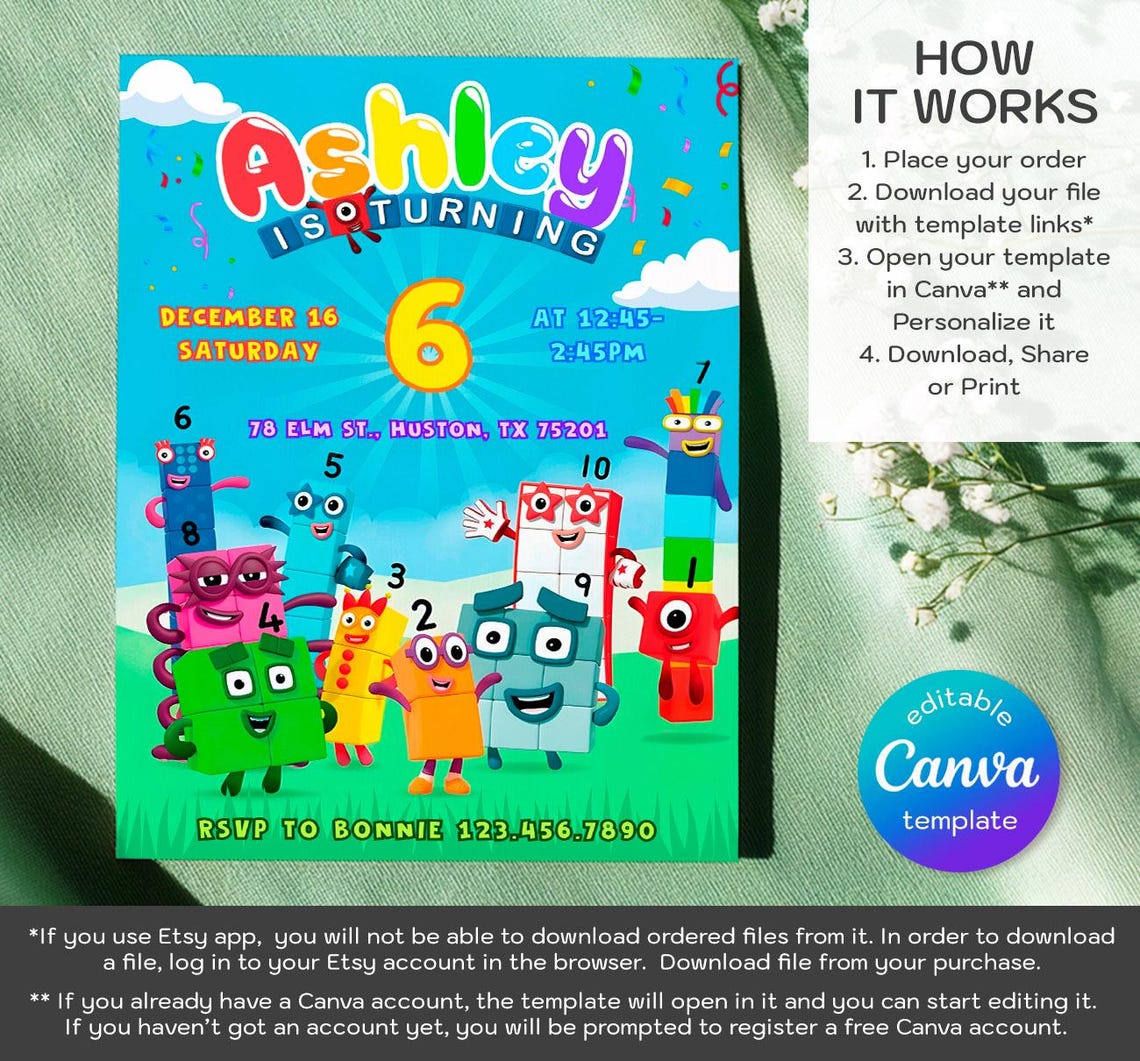 Numberblocks Birthday Invitation, Editable Printable Invitation ...