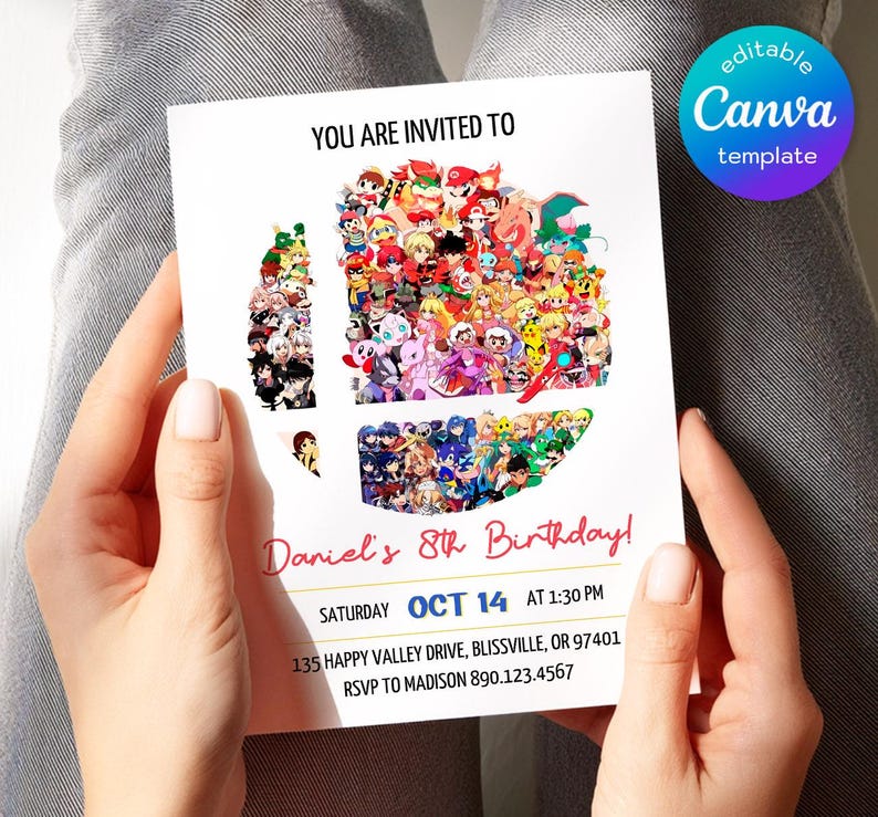 Printable Smash Bros Invitation, Fighting Birthday Invite, Editable ...