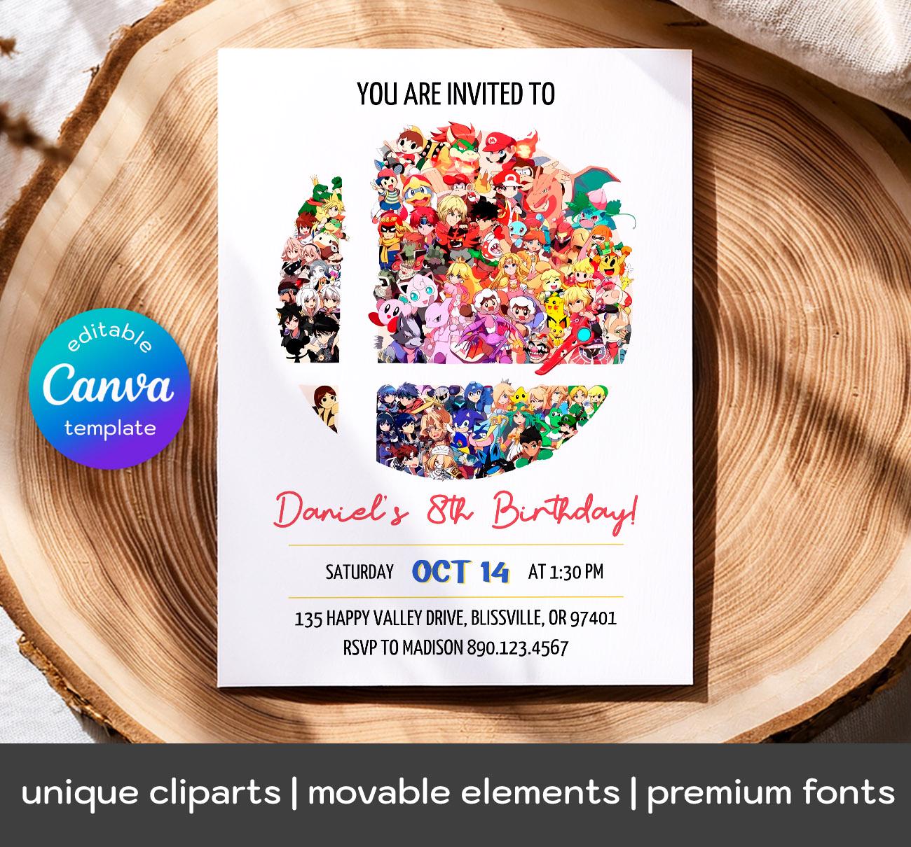 Printable Smash Bros Invitation, Fighting Birthday Invite, Editable ...