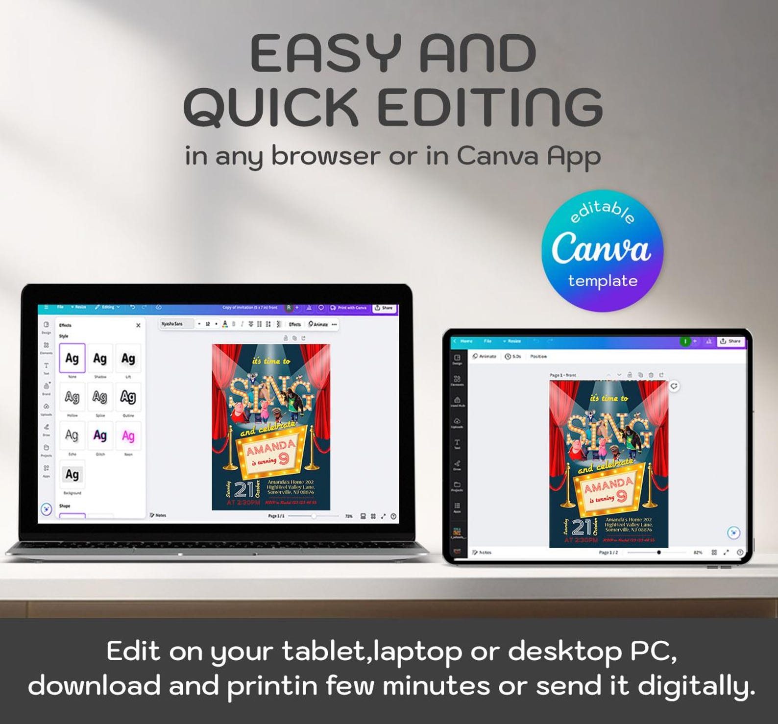 Editable Singer Invitation, Printable Sing 2 Birthday Invitation ...