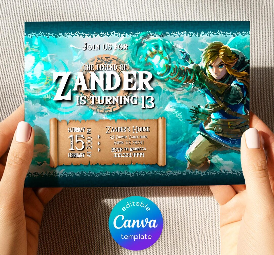 Video Gamer Invite, Legend of Zelda Birthday Invitation, Digital ...
