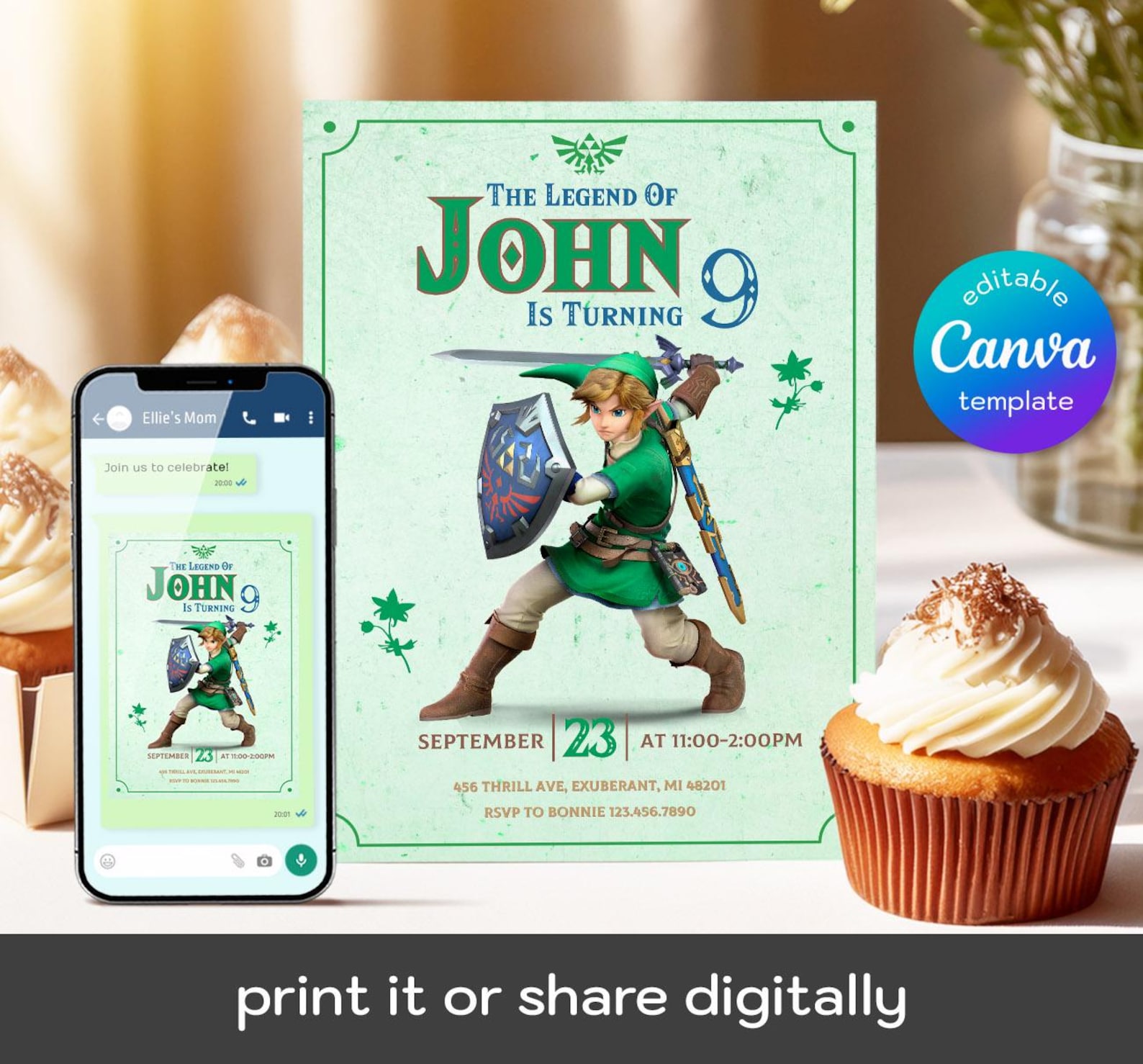 Video Gamer Invite, Legend of Zelda Birthday Invitation, Digital ...