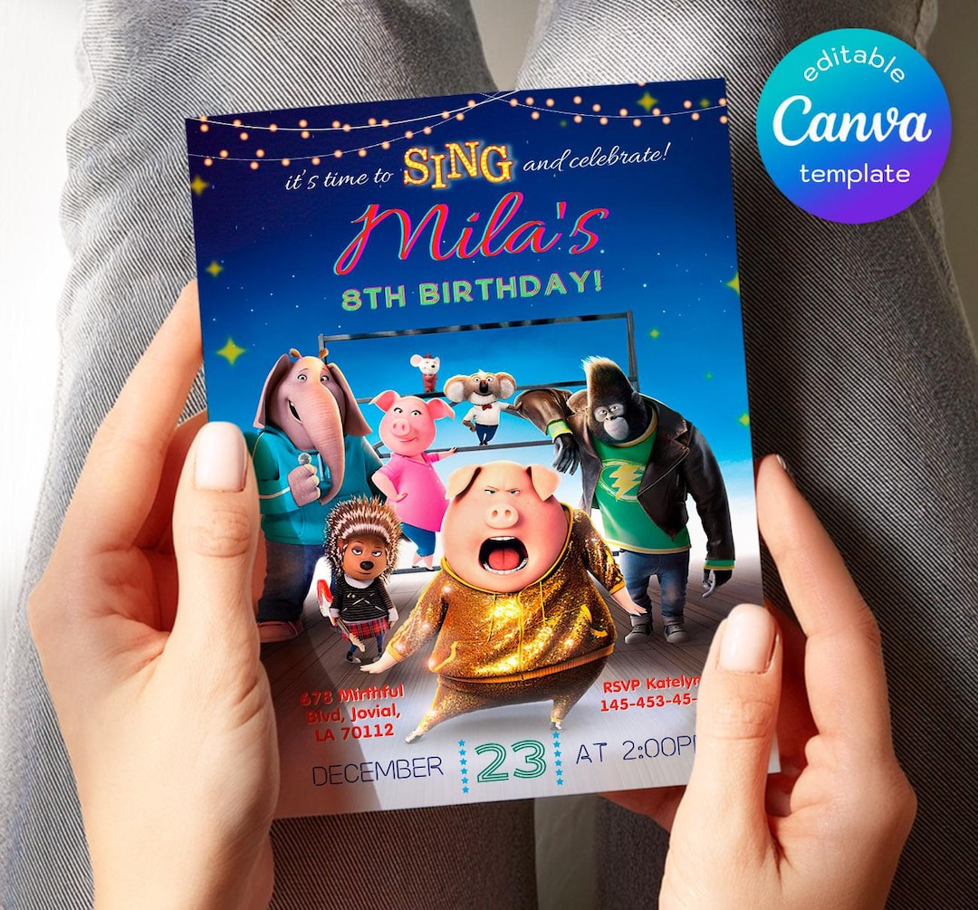 Editable Singer Invitation, Printable Sing 2 Birthday Invitation ...