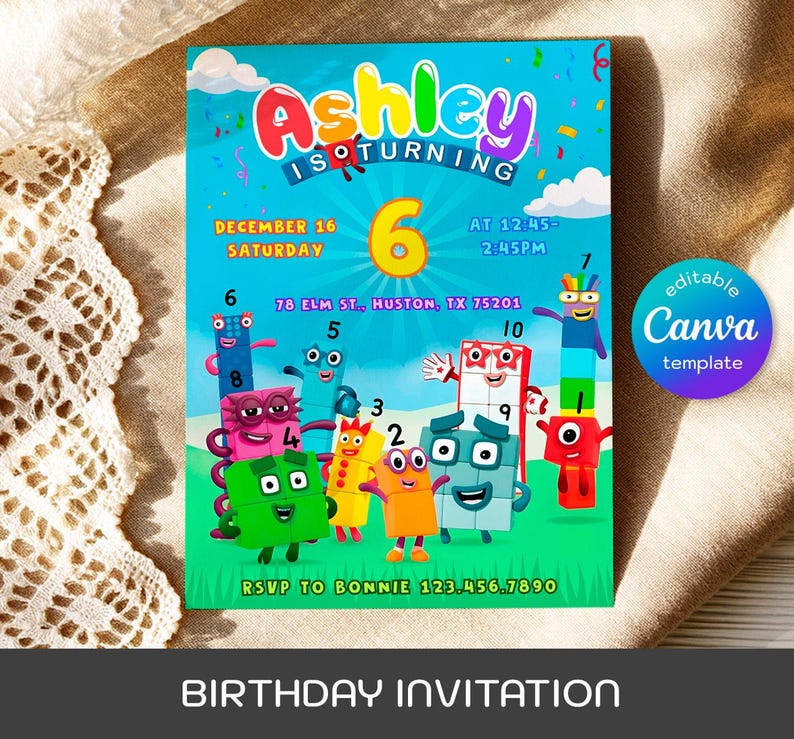 Numberblocks Birthday Invitation, Editable Printable Invitation ...