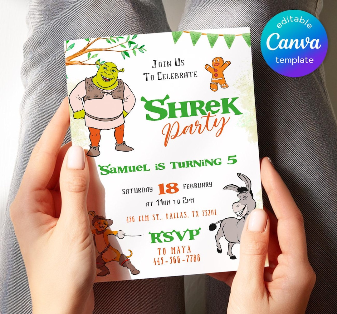 Shrek Birthday Invitation, Printable Shrek Invitation, Fiona Party ...