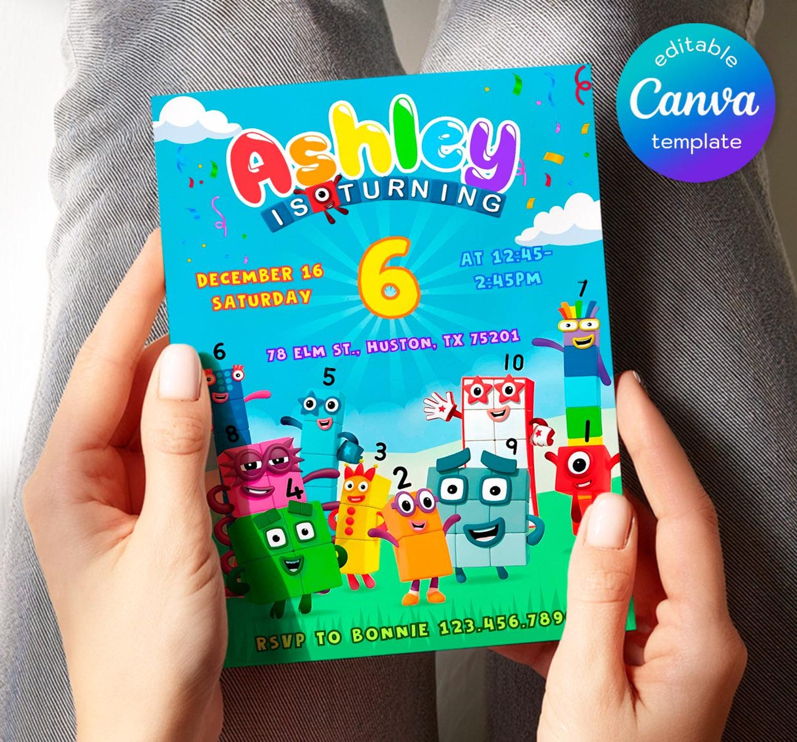 Numberblocks Birthday Invitation, Editable Printable Invitation ...