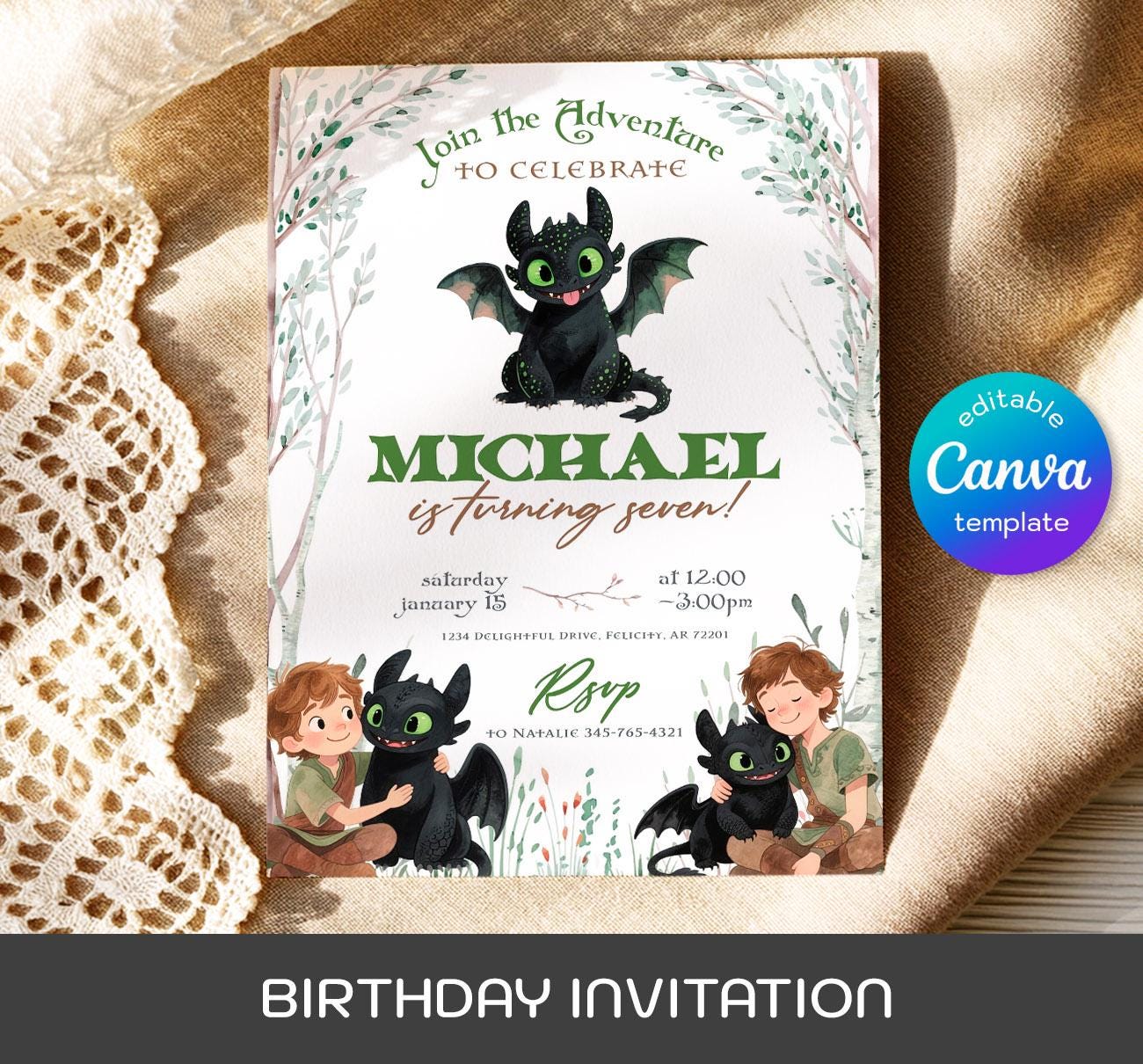 How to Train Your Dragon Movie Ticket Invitation, Toothless Editable ...
