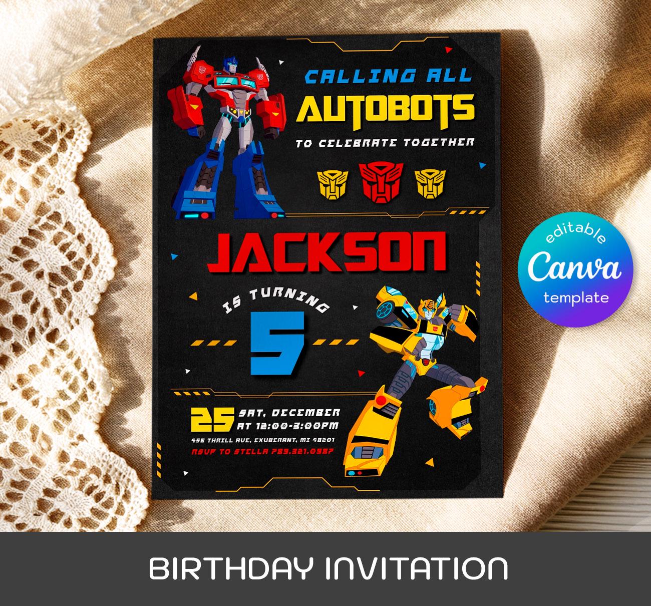 Printable Rescue Bots Birthday Invitation, Optimus Prime Invite ...