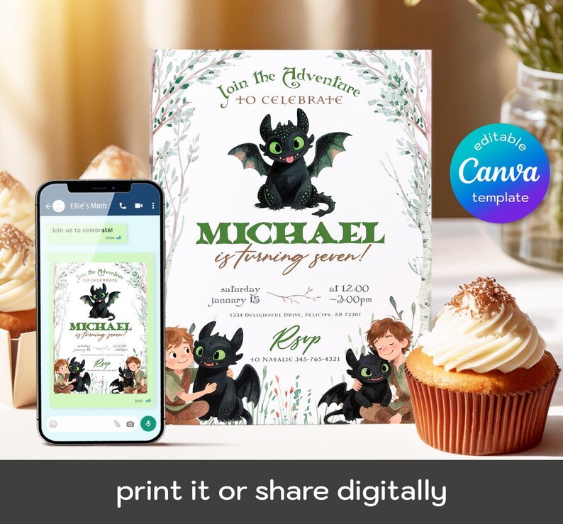 How to Train Your Dragon Movie Ticket Invitation, Toothless Editable ...