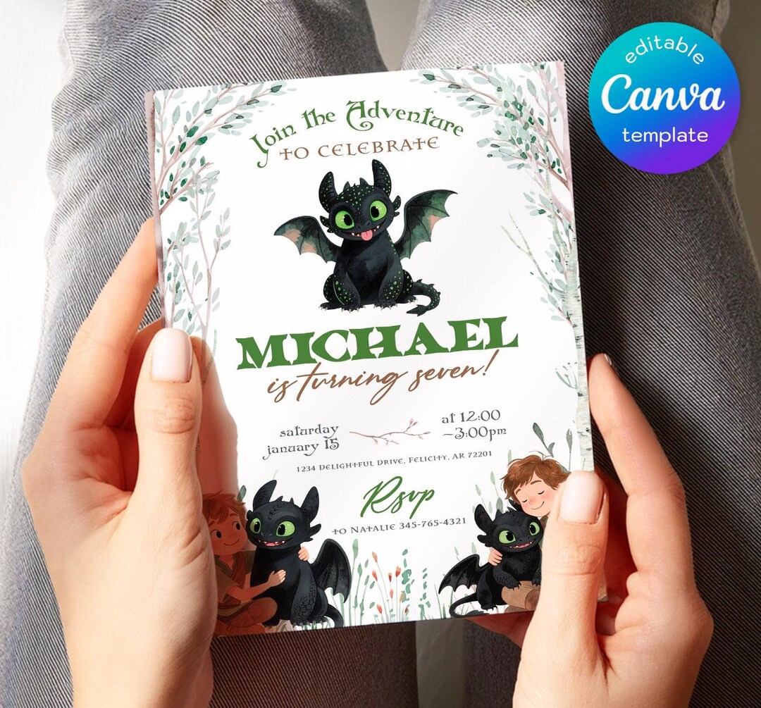 How to Train Your Dragon Movie Ticket Invitation, Toothless Editable ...