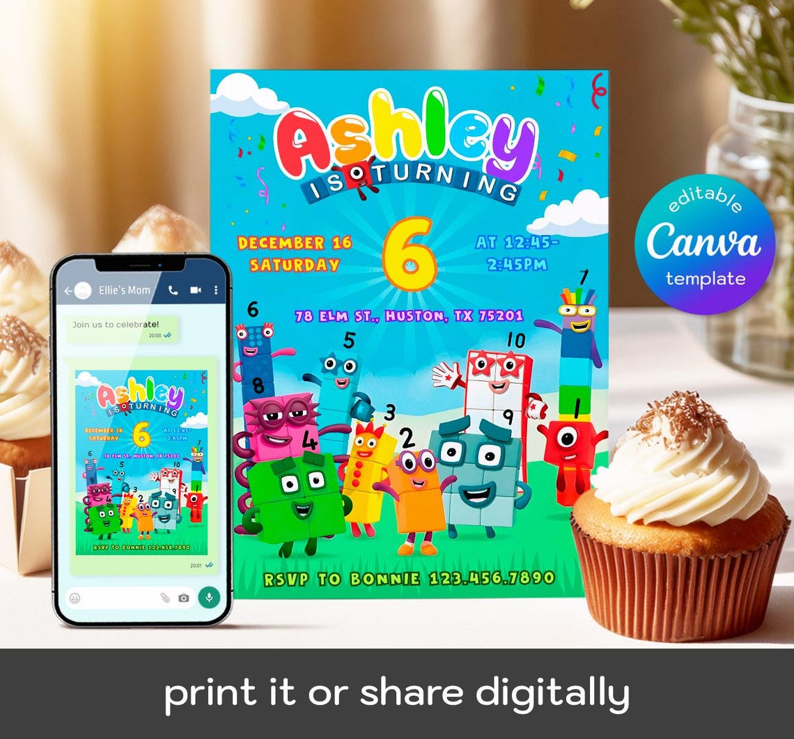 Numberblocks Birthday Invitation, Editable Printable Invitation ...
