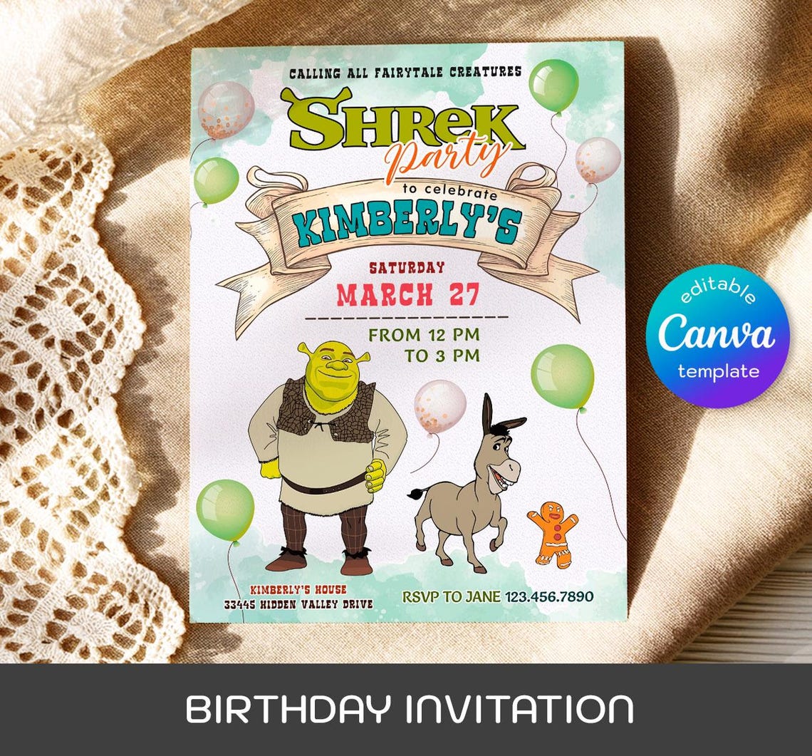 Shrek Birthday Invitation, Printable Shrek Invitation, Fiona Party ...