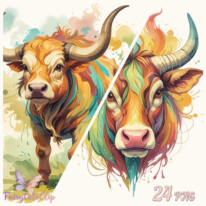 Colorful Cow Clipart Bundle: Modern Farm Animal 24 Pngs for Sublimation ...