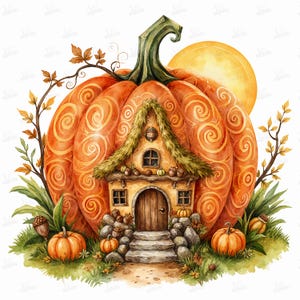 20 Pumpkin House Clipart | Cozy Fall PNG / JPG Bundle | Thatched Roof ...