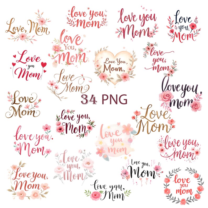 Mother's Day Quote Clipart Bundle: Watercolor 104 Pngs (digital ...