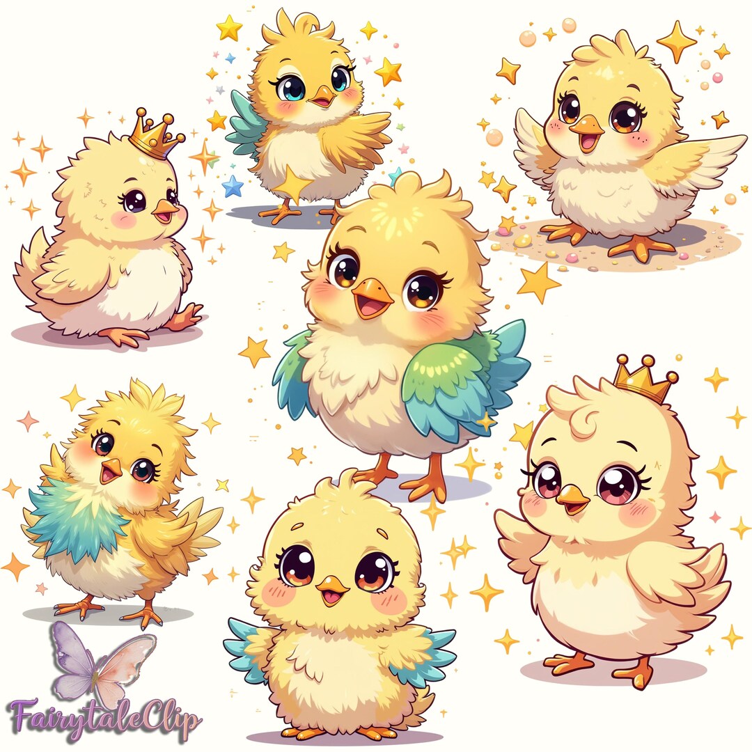20 Kawaii Princess Chick Clipart PNG – Magical Baby Chick With Crown ...