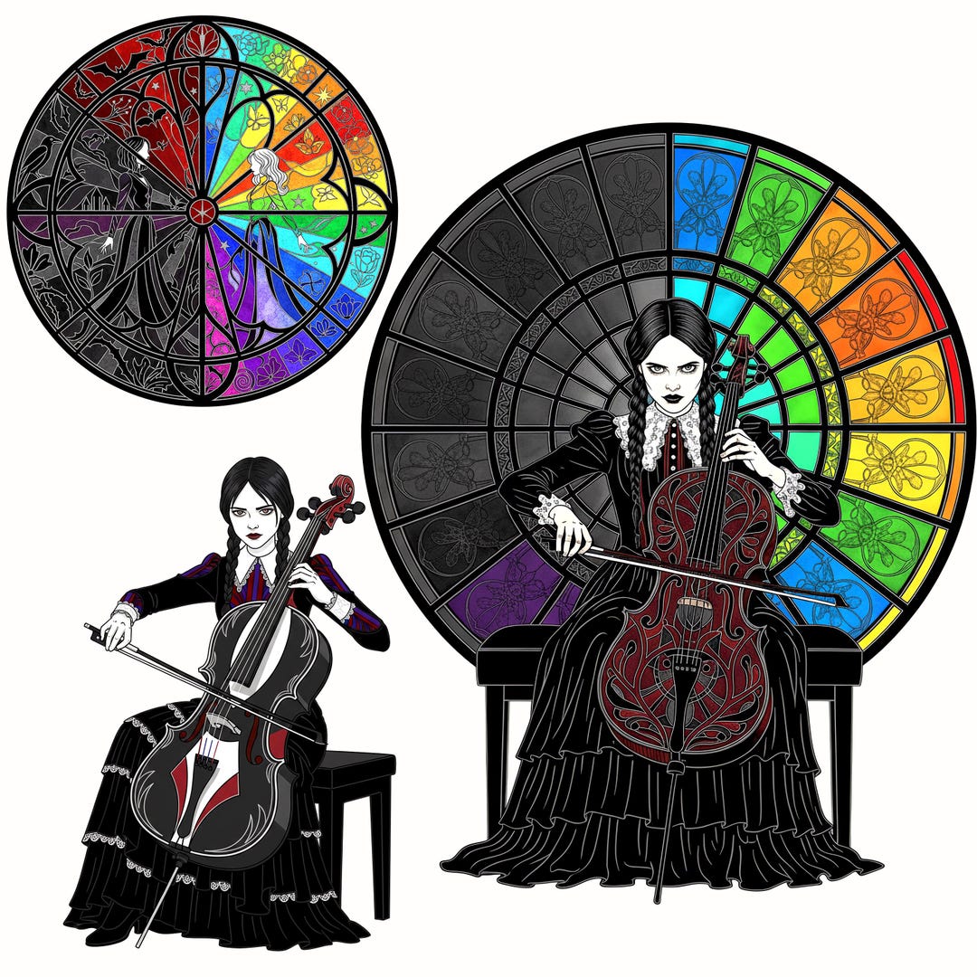 Gothic Girl With Cello PNG, Dark Academia Stained Glass Window, Spooky ...