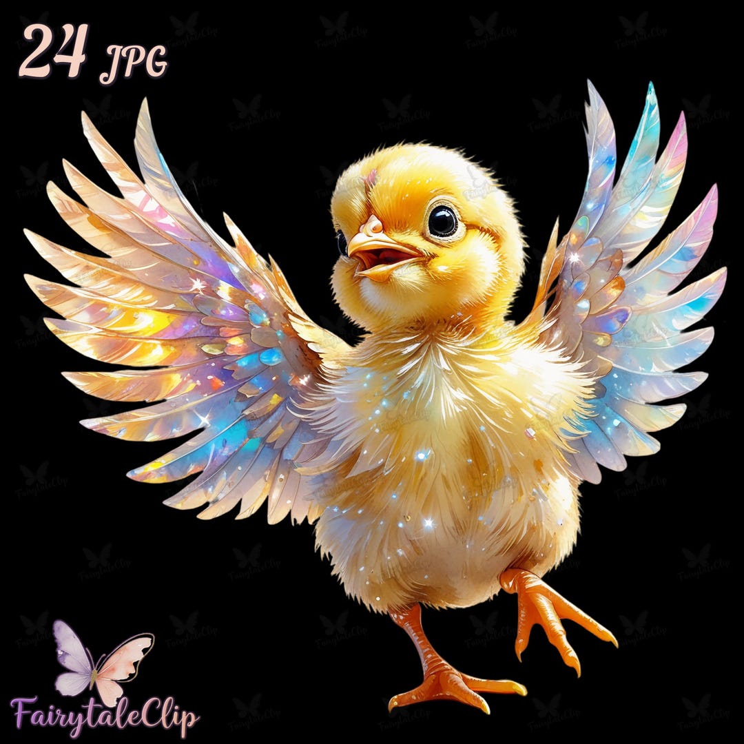 Magic Sparkle Chick Clipart JPG - Fantasy Baby Chicks on Black ...