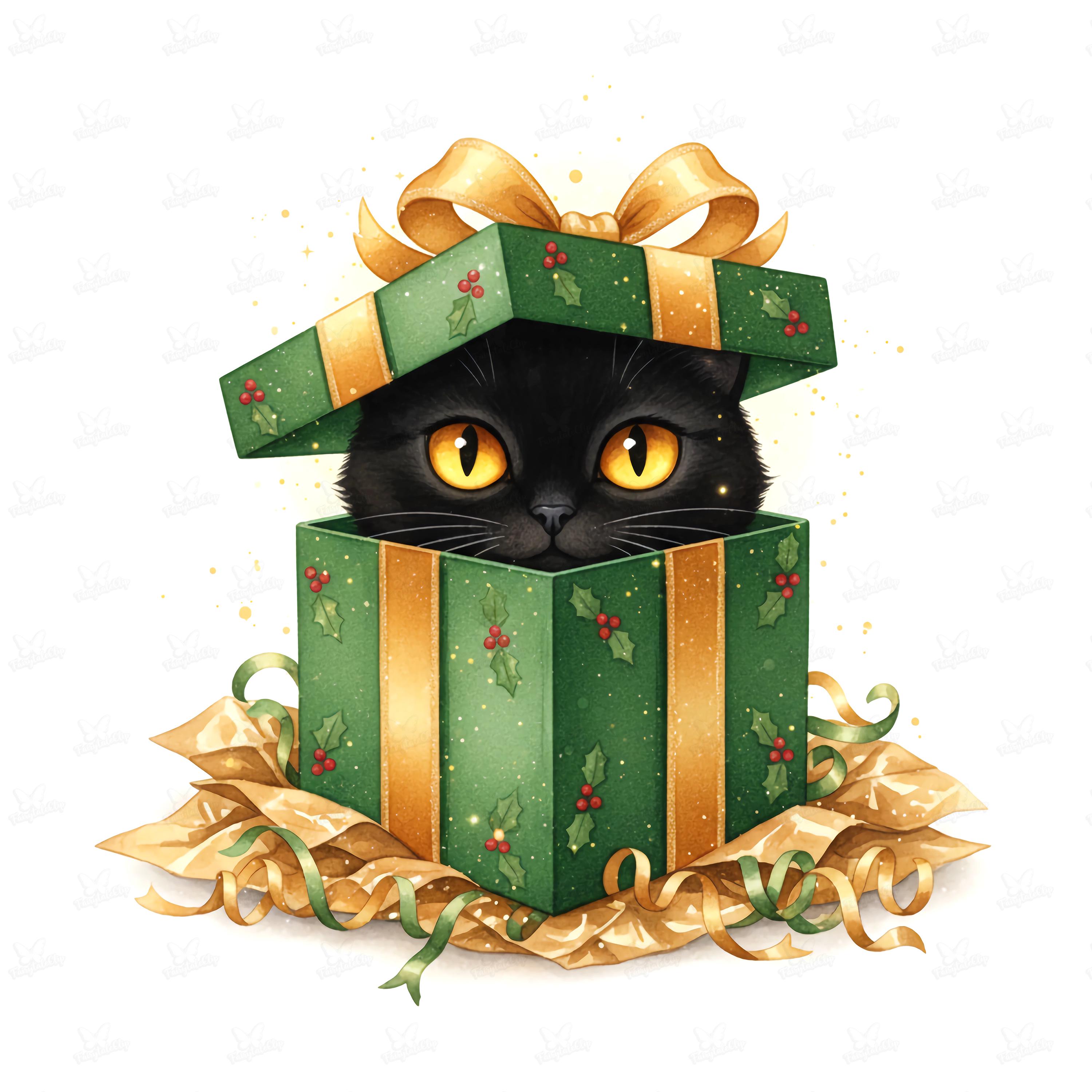 12 Christmas Cat in Gift Box: Cute Holiday Surprise Clipart - Etsy