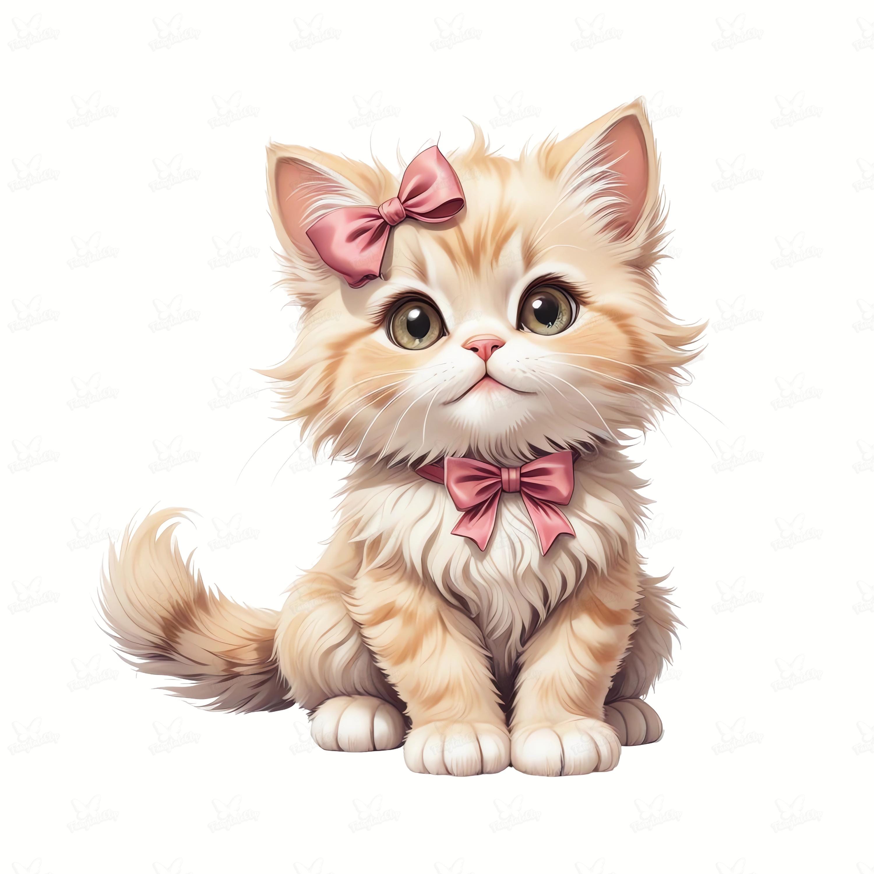30 Cute Kitten Clipart, Kawaii Cat PNG | JPG Bundle, Watercolor Kittens ...