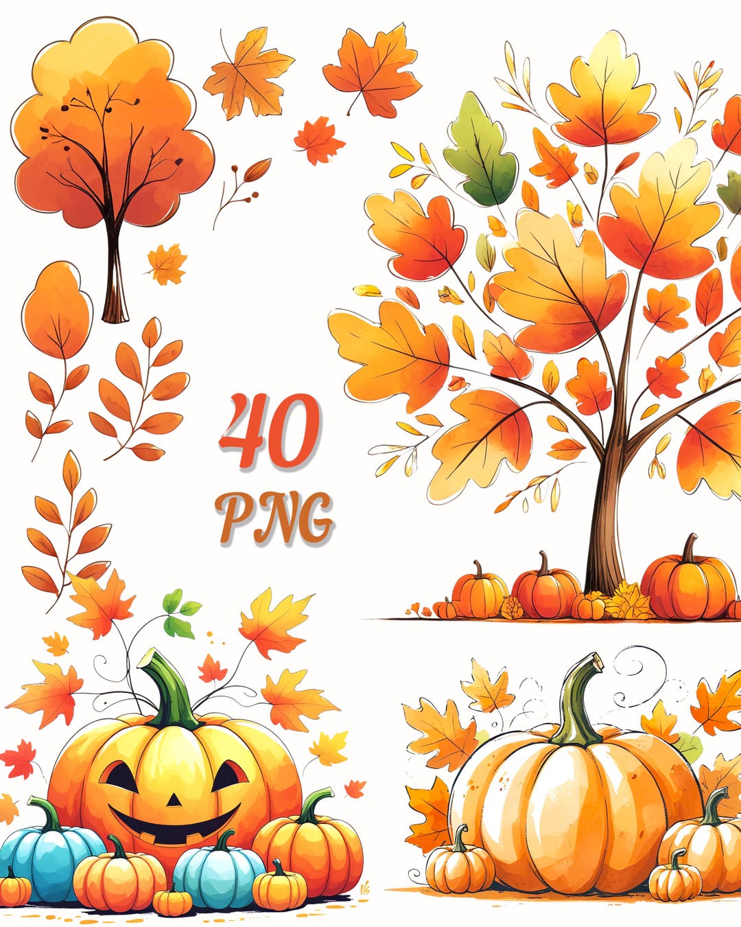 Fall Digital Clipart – Autumn Leaves, Pumpkin, Thanksgiving & Halloween ...