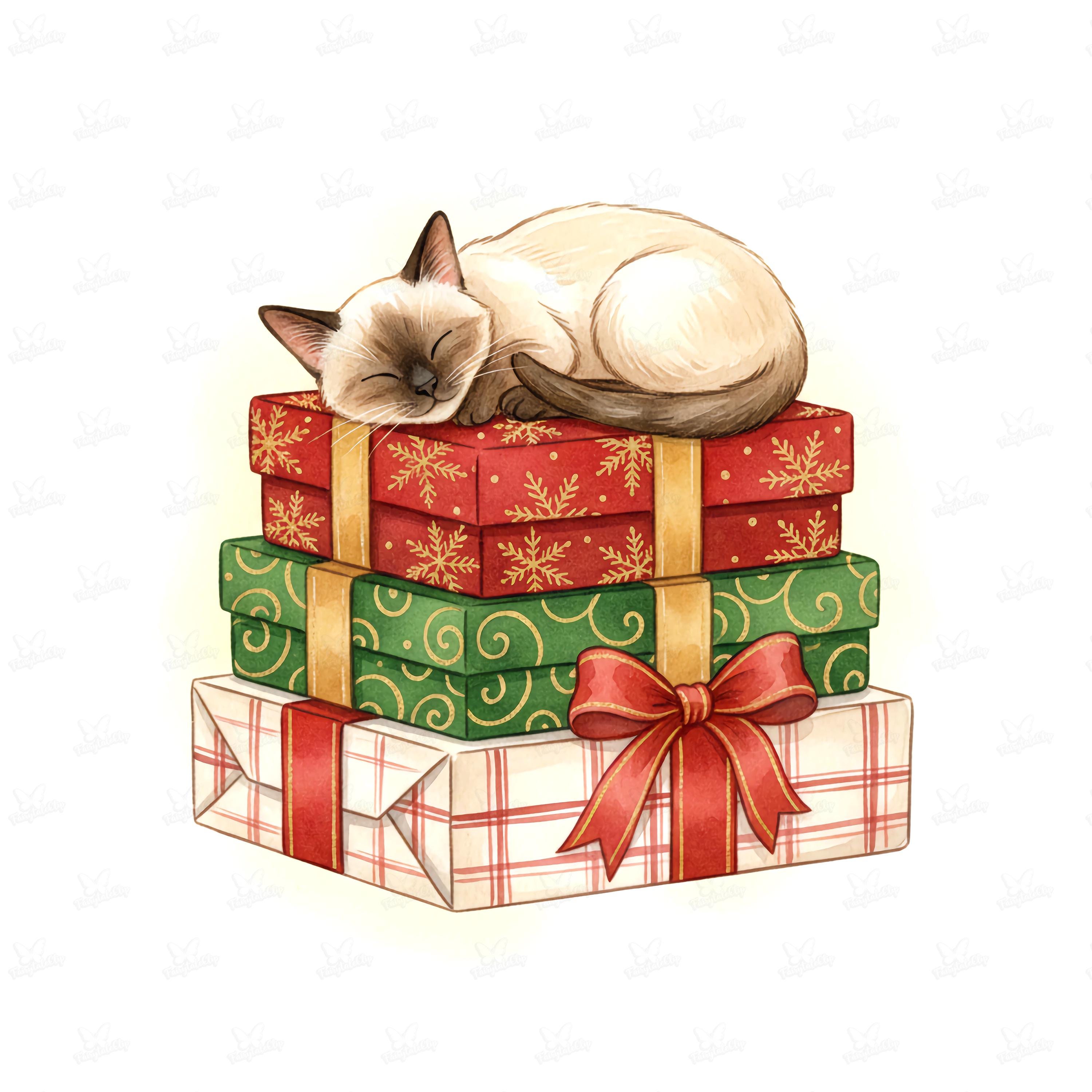 12 Christmas Cat in Gift Box: Cute Holiday Surprise Clipart - Etsy
