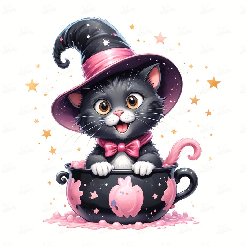 14 Cute Halloween Cat Clipart PNG | Witch Kitten Art | Spooky Season ...