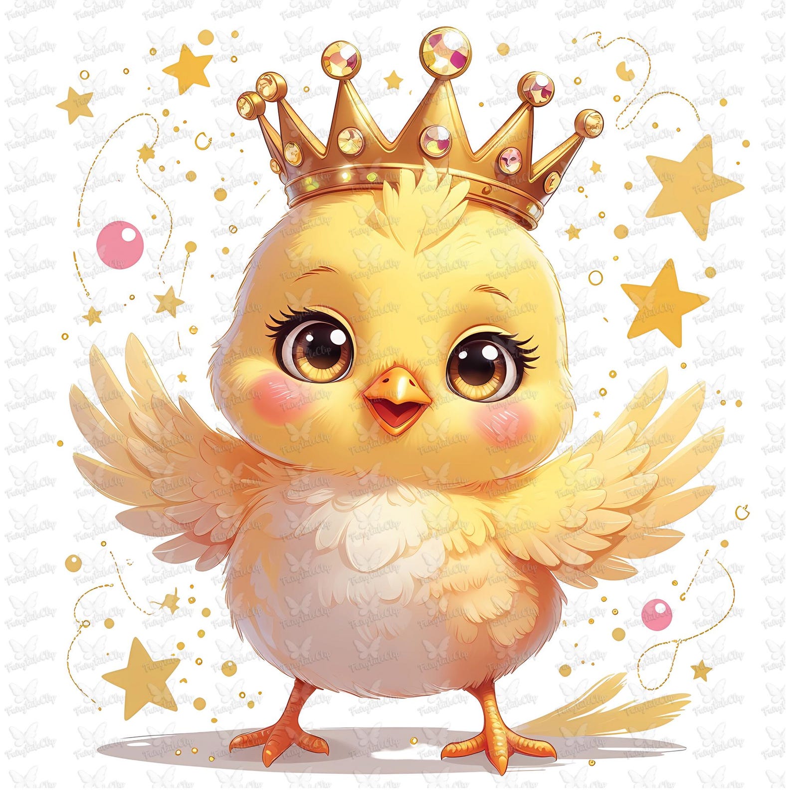 12 Princess Chick Clipart – Cute Baby Chick With Crown & Stars | Fairy ...