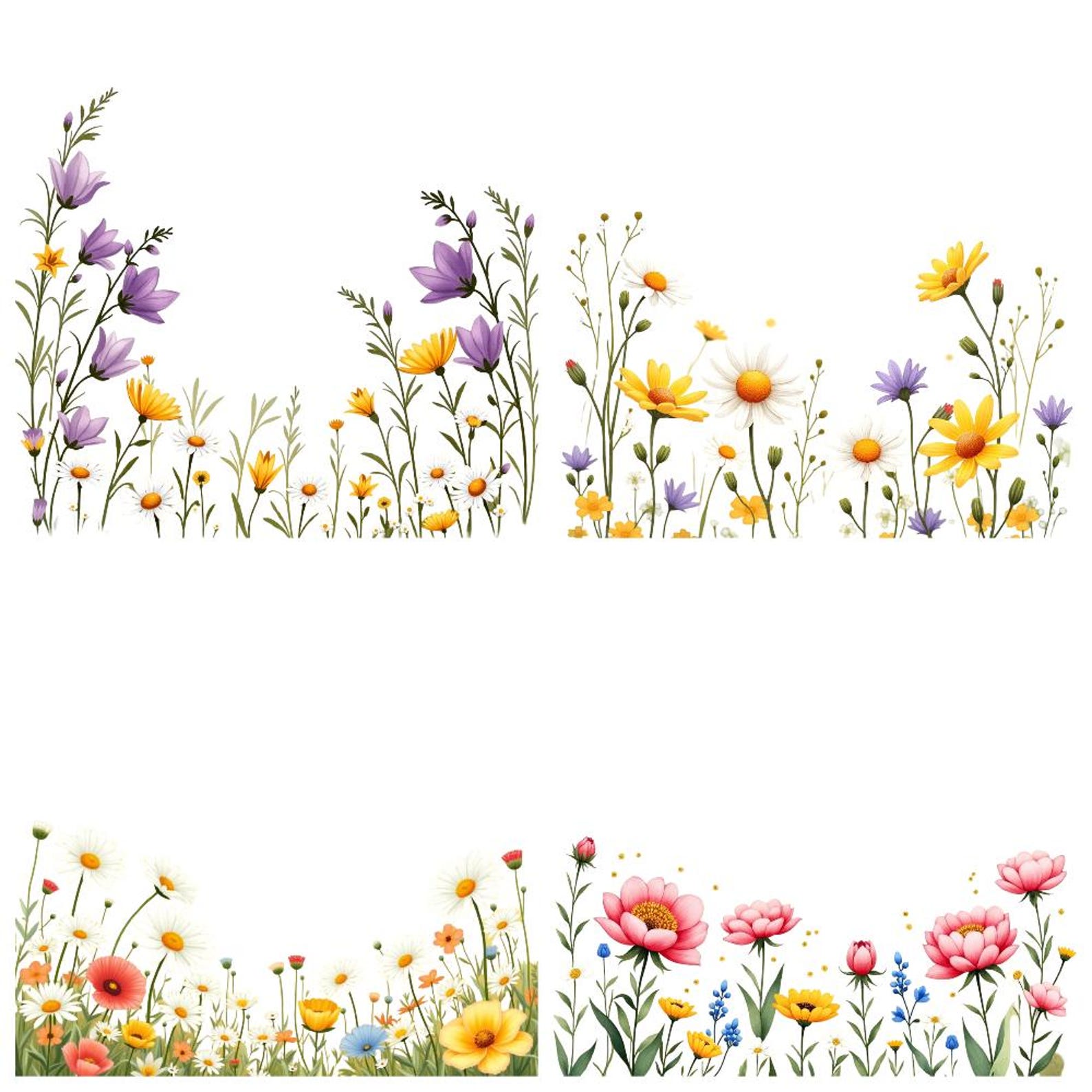 Watercolor Wildflower Clipart: Spring Floral Borders (20 PNG Digital ...
