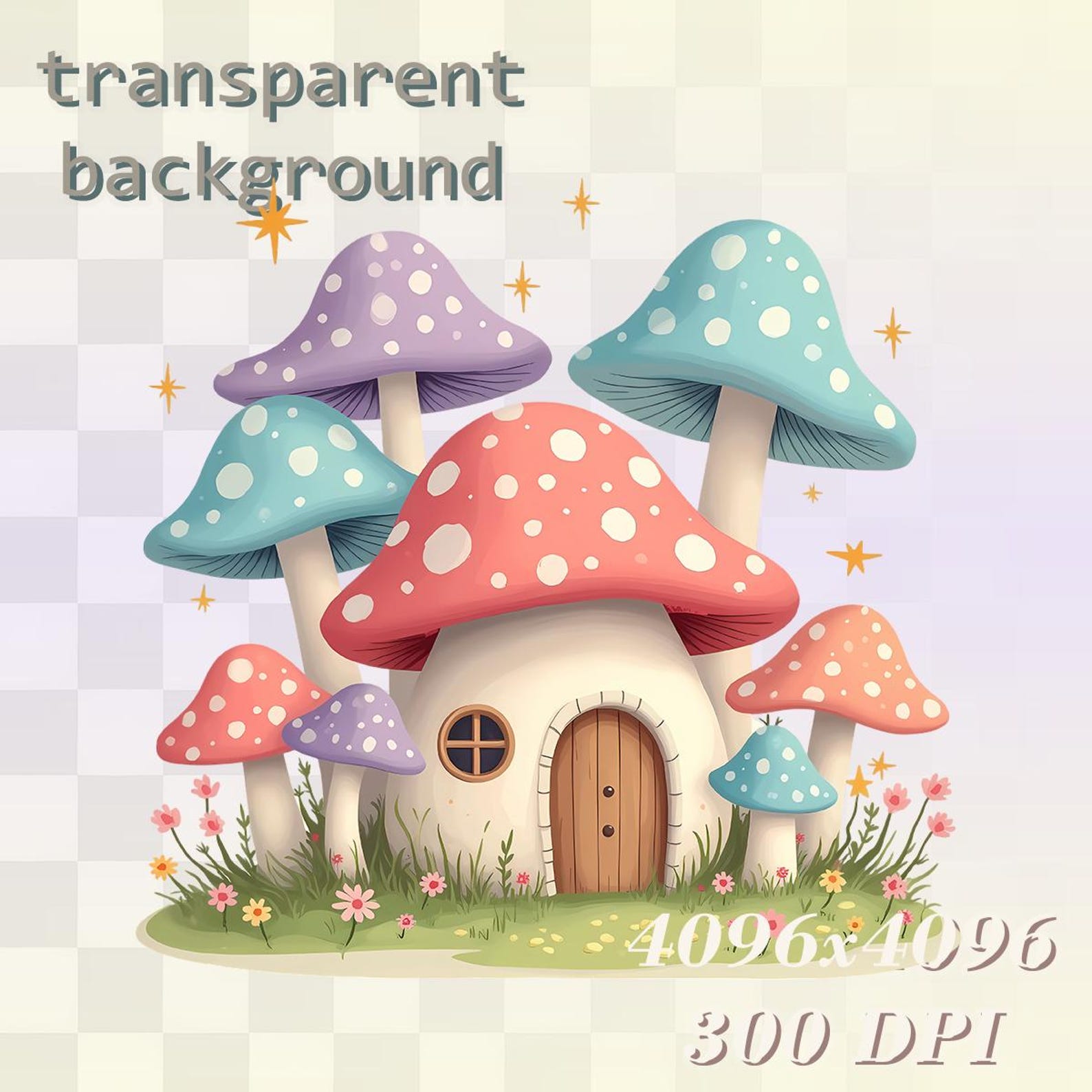 21 Whimsical Fairy Mushroom House Clipart, Cute Kids Room Wall Art ...