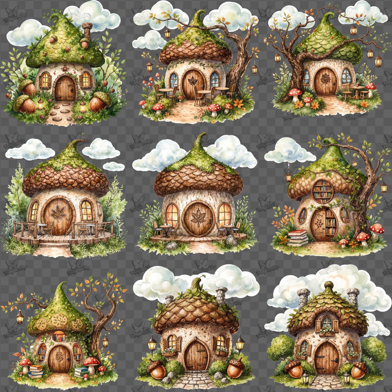 Acorn House Clipart Bundle: Whimsical Watercolor Woodland Art (18 PNG ...