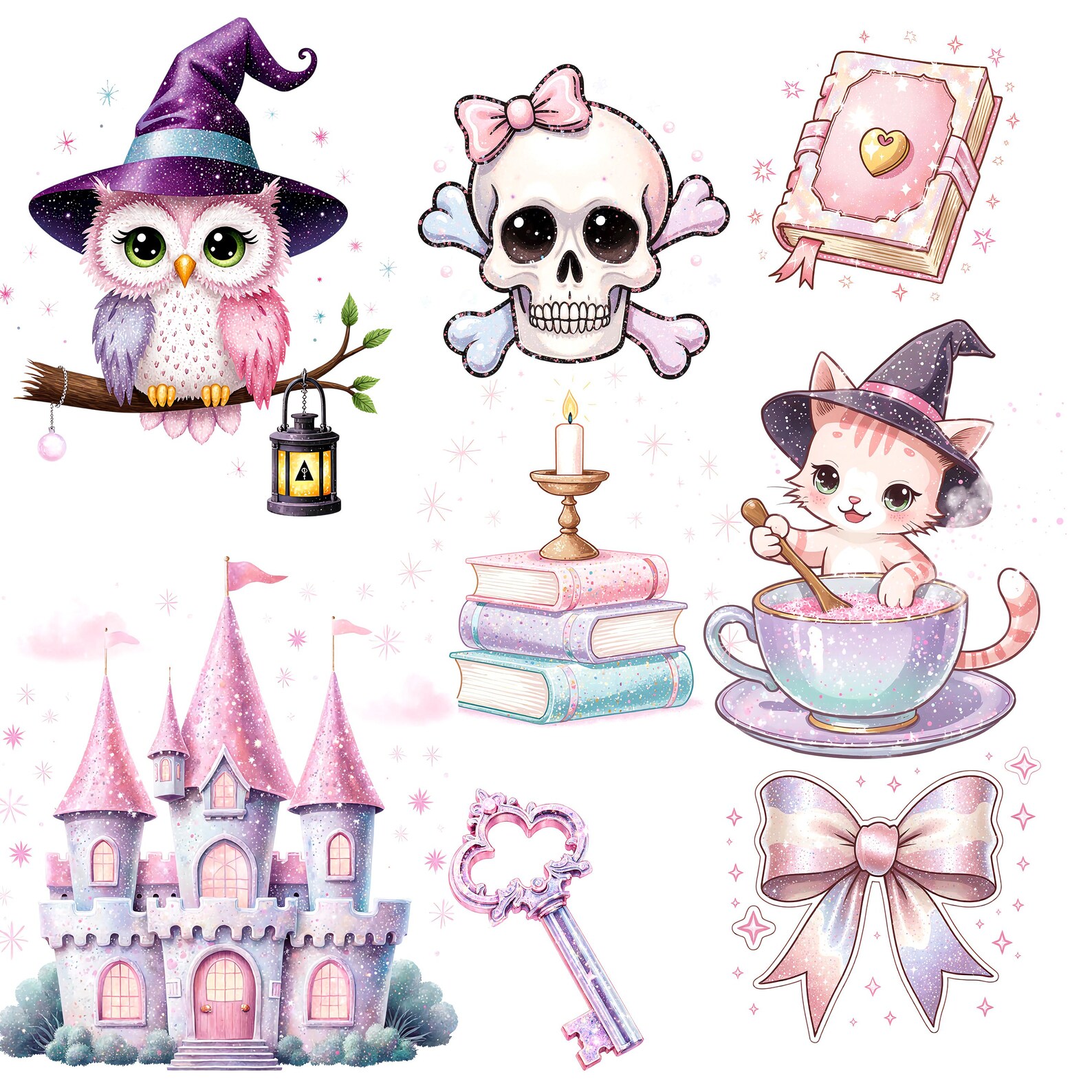 Pastel Halloween Clipart Set With Magical Witches and Cat (40 PNG) - Etsy