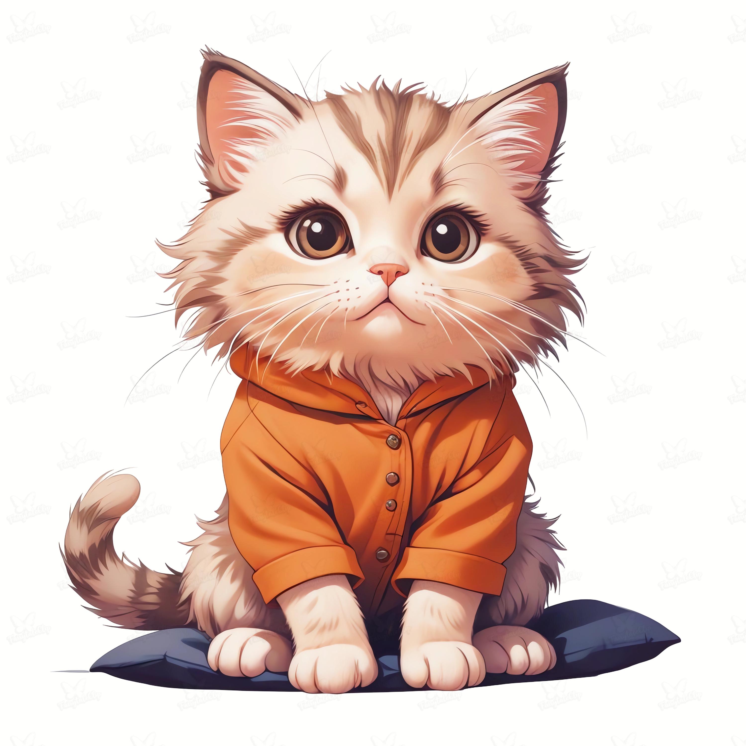 30 Cute Kitten Clipart, Kawaii Cat PNG | JPG Bundle, Watercolor Kittens ...