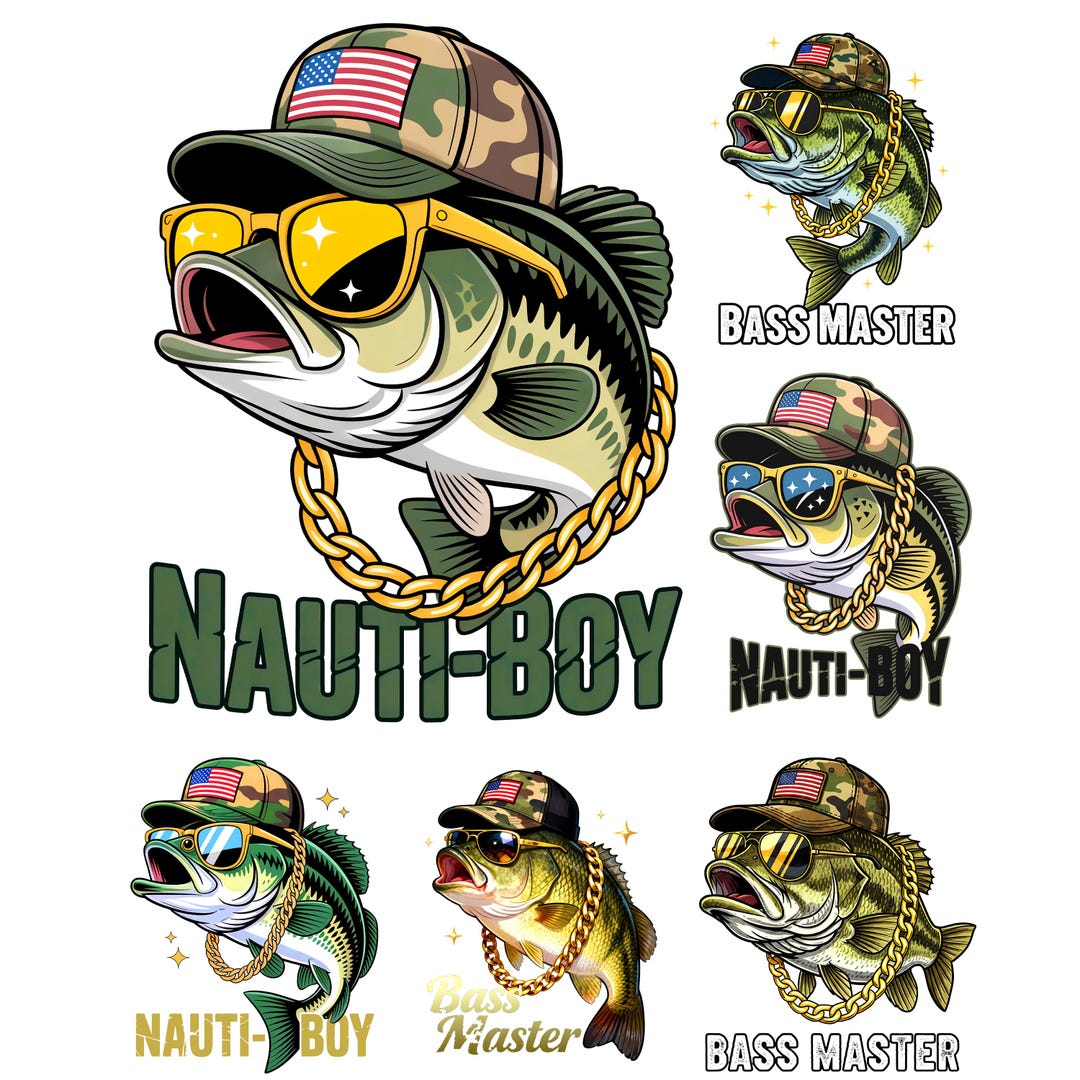 Funny Bass Fishing PNG, Nauti-boy Sublimation Design, Thug Life Fish ...