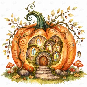 20 Pumpkin House Clipart | Cozy Fall PNG / JPG Bundle | Thatched Roof ...