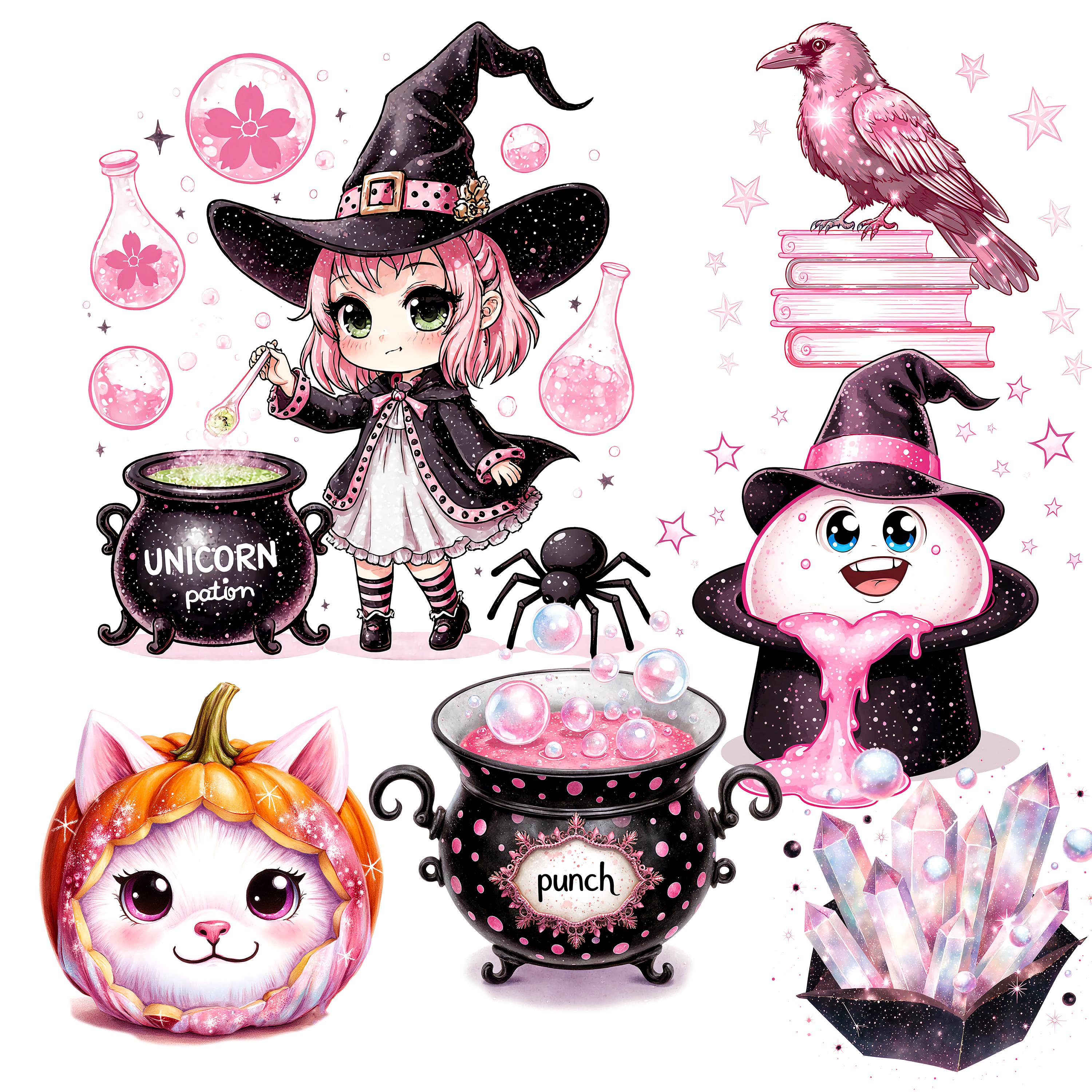 Kawaii Halloween Witch Clipart: Pastel Spooky PNG (40 Files) - Etsy