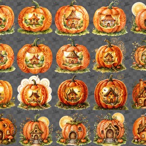 20 Pumpkin House Clipart | Cozy Fall PNG / JPG Bundle | Thatched Roof ...