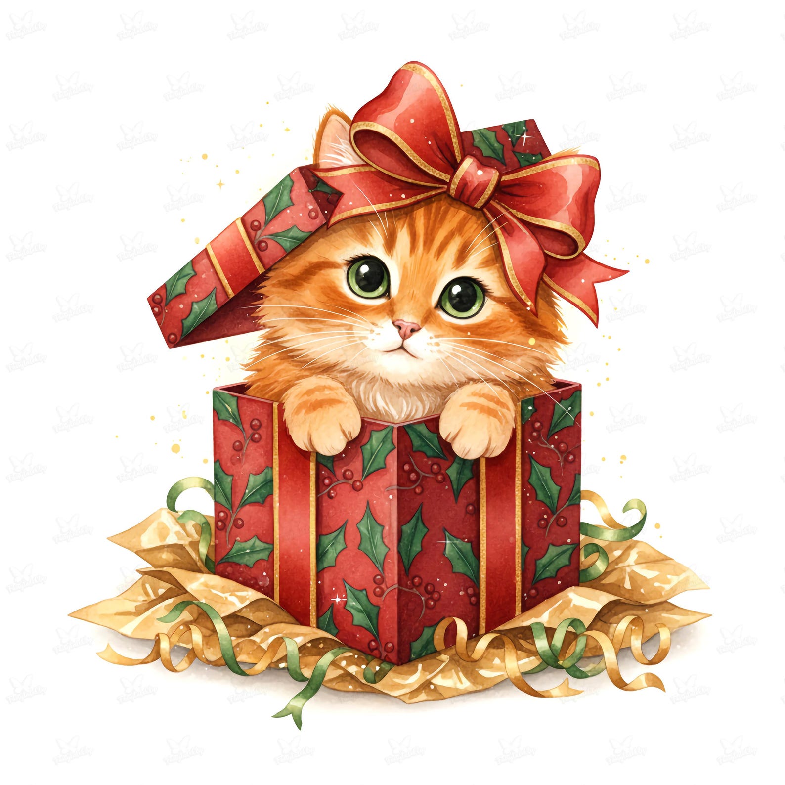 12 Christmas Cat in Gift Box: Cute Holiday Surprise Clipart - Etsy