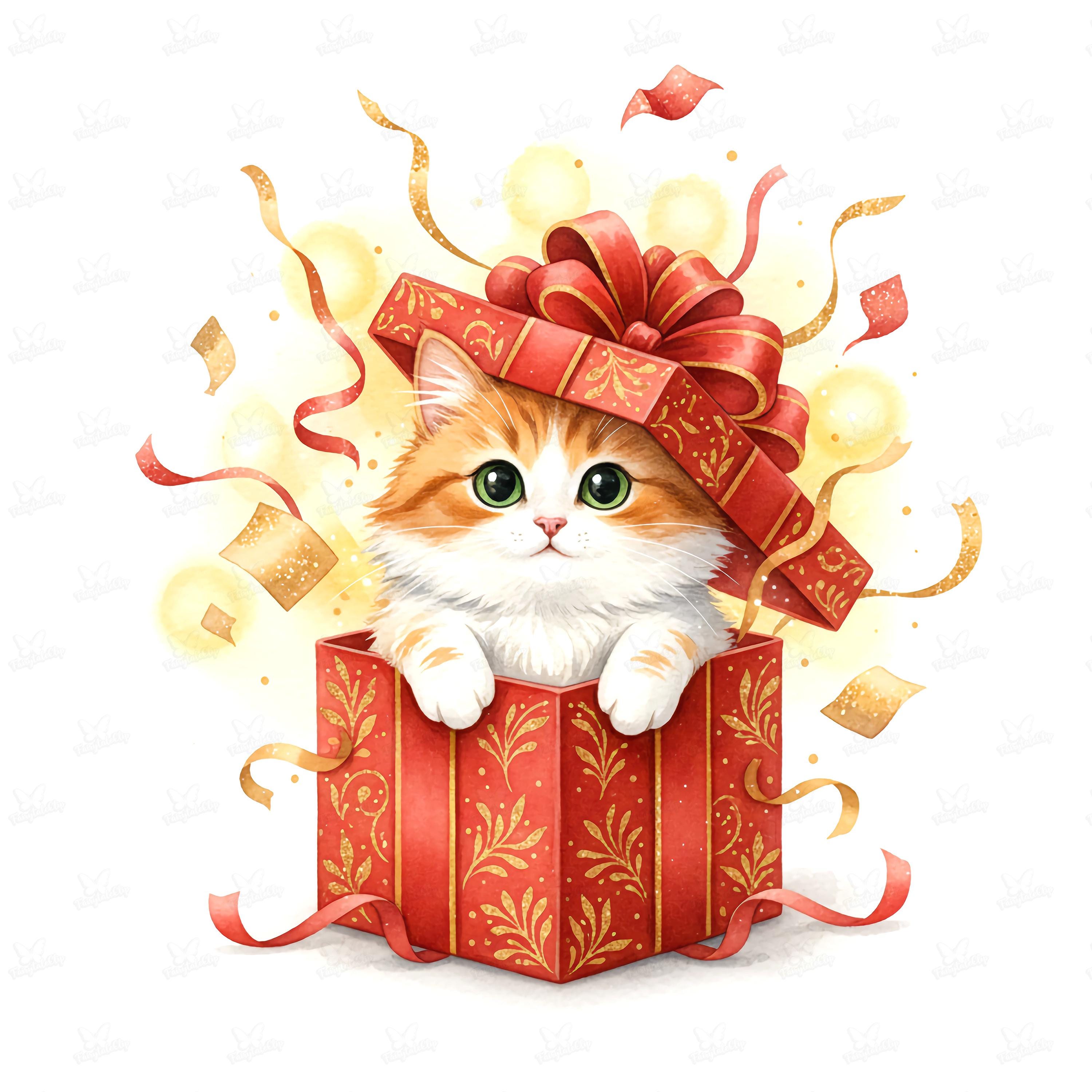 12 Christmas Cat in Gift Box: Cute Holiday Surprise Clipart - Etsy