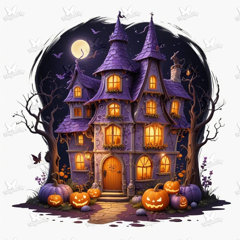 40 Watercolor Spooky Houses Clipart | Haunted Halloween Mansions JPG ...