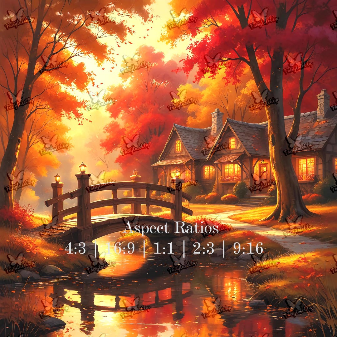 Watercolor Landscape Autumn Bridge: Cozy Cottagecore Art With Golden ...