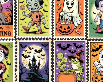 Cute Halloween Stamps: Trick or Treat Ghost & Zombie Art (12 PNG) - Etsy