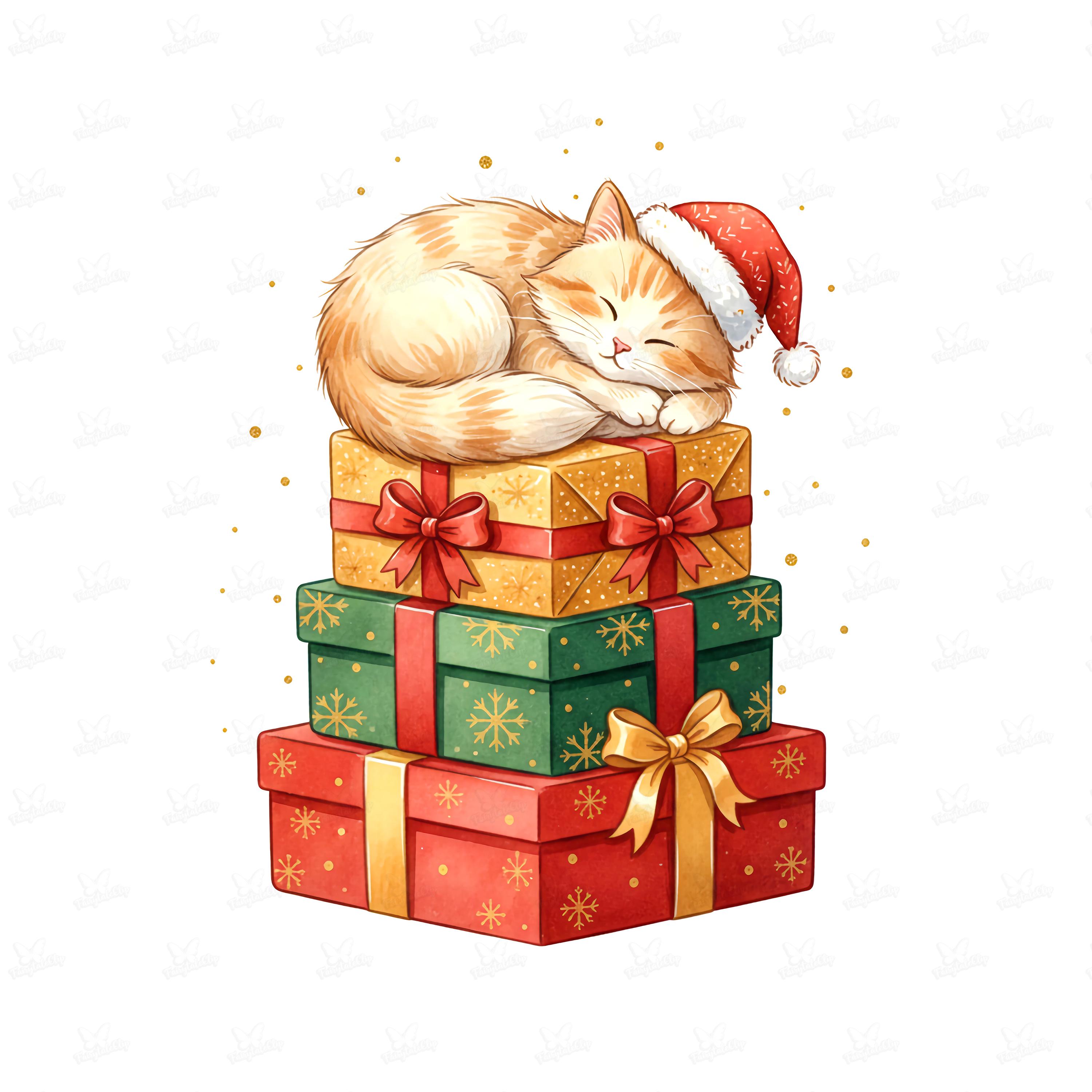 12 Christmas Cat in Gift Box: Cute Holiday Surprise Clipart - Etsy