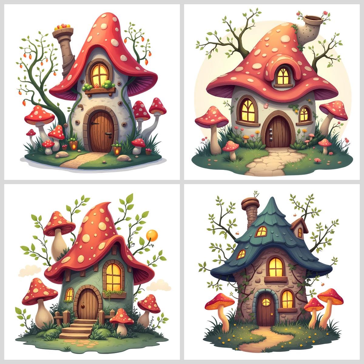 Mushroom House Clipart: 18 Whimsical Cottage 18 PNG Images (digital ...