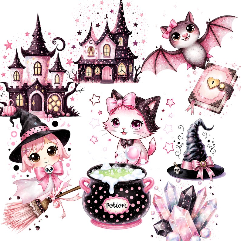 Kawaii Halloween Witch Clipart: Pastel Spooky PNG (40 Files) - Etsy